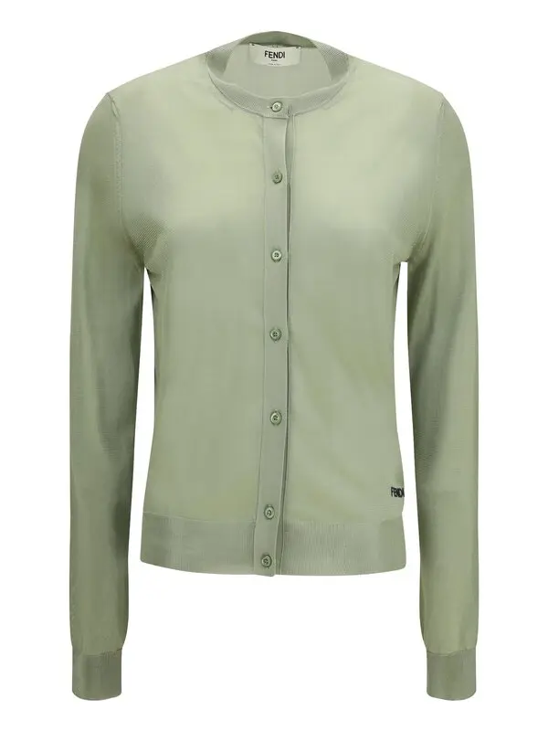 Fendi Crewneck Cardigan With Embroidered Logo - Green