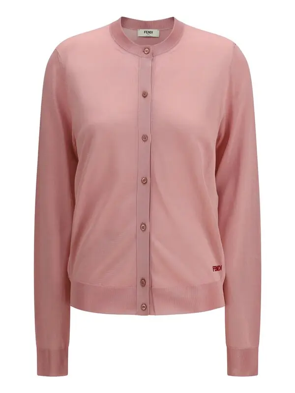 Fendi Crewneck Cardigan With Embroidered Logo - Pink