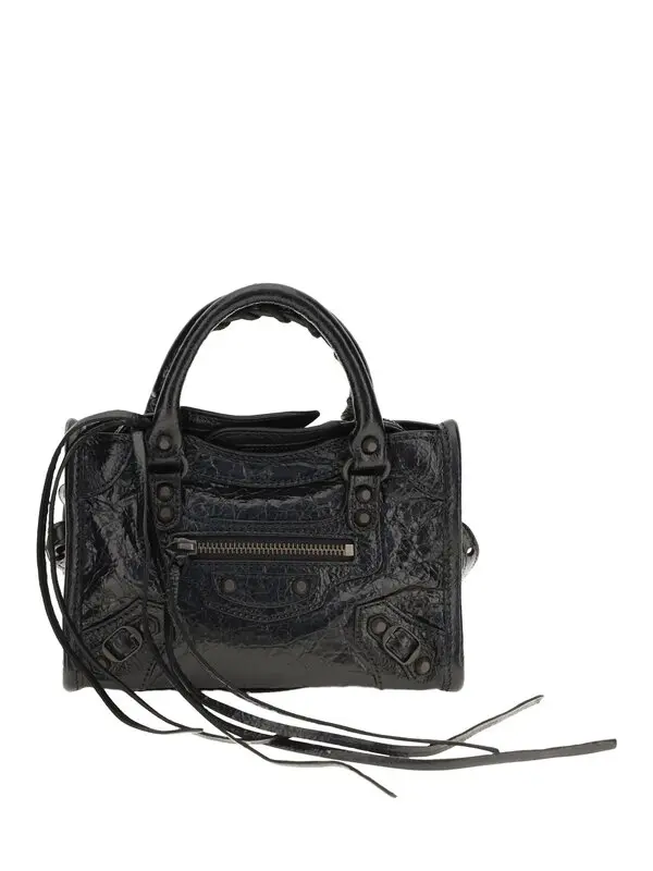Balenciaga Le City Nano Handbag In Arena Lambskin - Black
