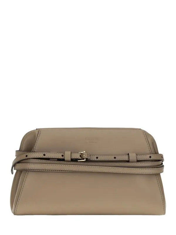 Moschino Belt-detail Leather Clutch - Cream
