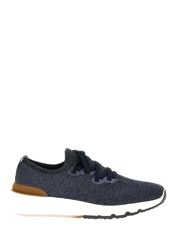 Brunello Cucinelli Knitted Lace-up Sneakers - Blue