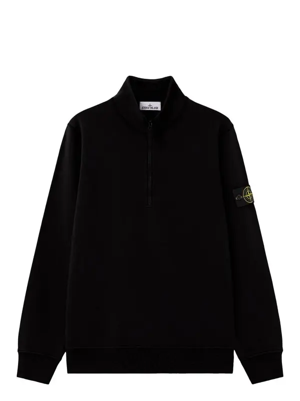 Stone Island Cotton Sweatshirt With Side Logo Patch - Black