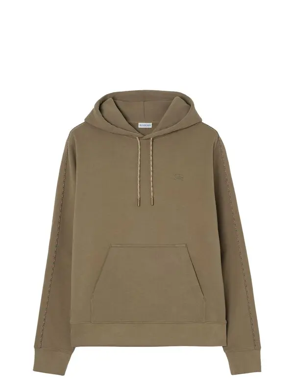 Burberry Slim Fit Cotton Hoodie With Check Piping - Brown