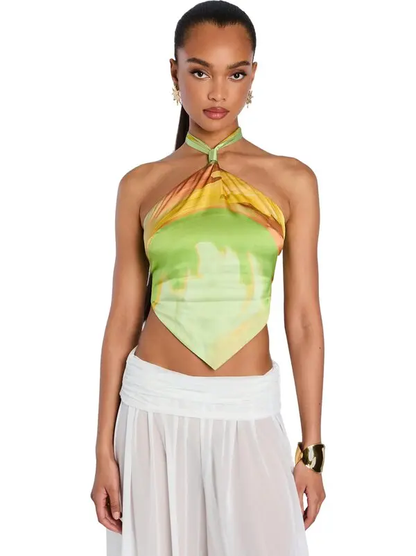 Retrofete Jamie Silk Halter Top - Pera Brushstroke