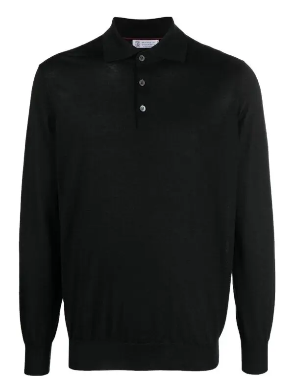 Brunello Cucinelli Button-front Long-sleeved Polo Shirt - Black