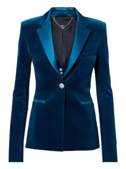 Rabanne Cotton-blend Velvet And Satin Blazer - Blue