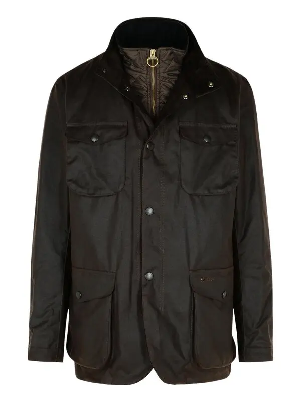 Barbour High-neck Button-up Jacket With Leather Patches - Brown