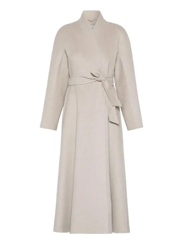Max Mara Long-sleeved Wrap Coat With Tie Detail - Nude