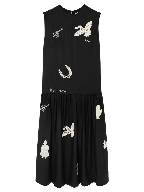 Sea Sleeveless Dress With Ethnic Embroidery - Black