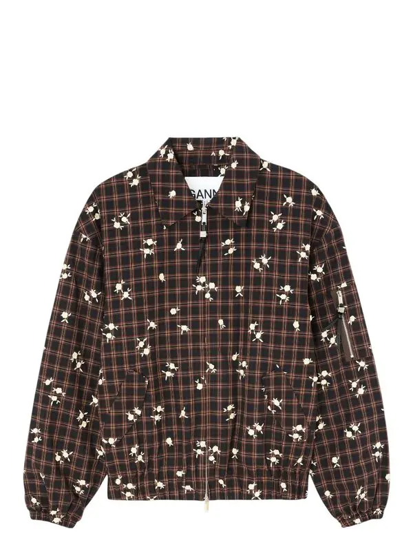 GANNI Checked Printed Zip-up Bomber Jacket - Black