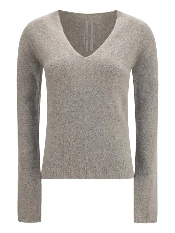 Rick Owens Ribbed V-neck Knitted Sweater - Gray