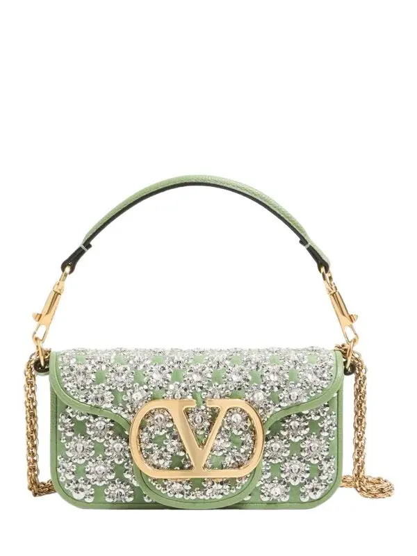 Valentino Garavani Locò Small Embellished Shoulder Bag - Crystal/clear Mint