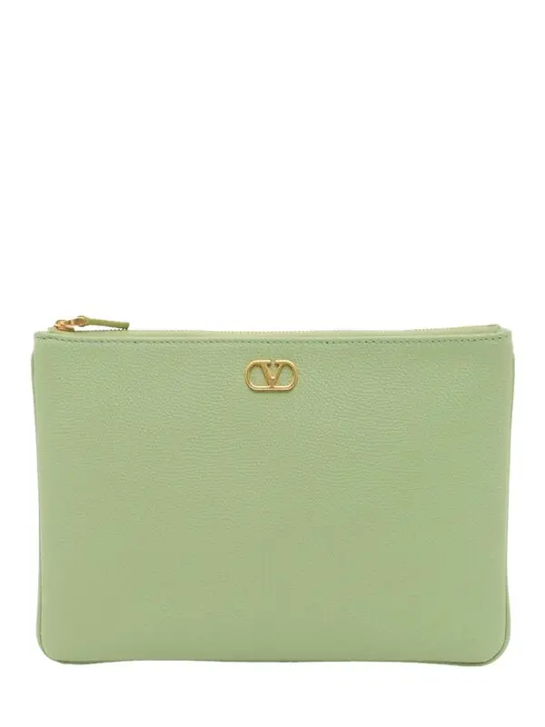Valentino Garavani Vlogo Signature Grainy Calfskin Clutch Bag - Green