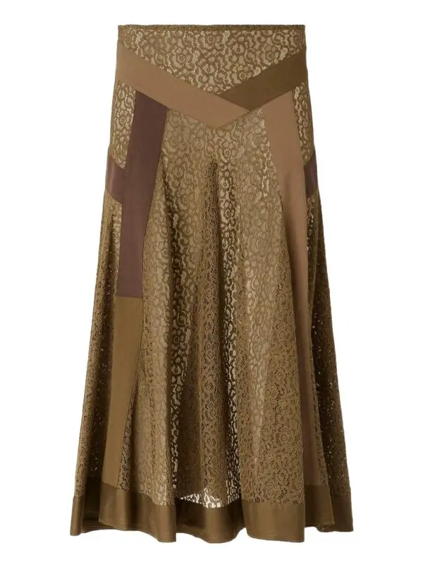 Pinko Lace-panelled Patchwork Midi Skirt - Green