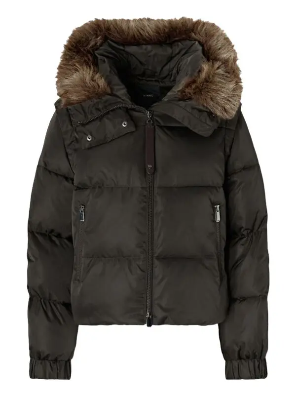 Pinko Faux-fur Hooded Puffer Jacket - Black