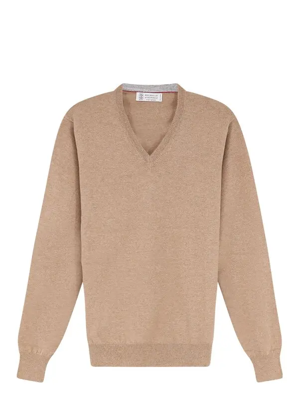 Brunello Cucinelli Long-sleeve V-neck Knit Top - Nude