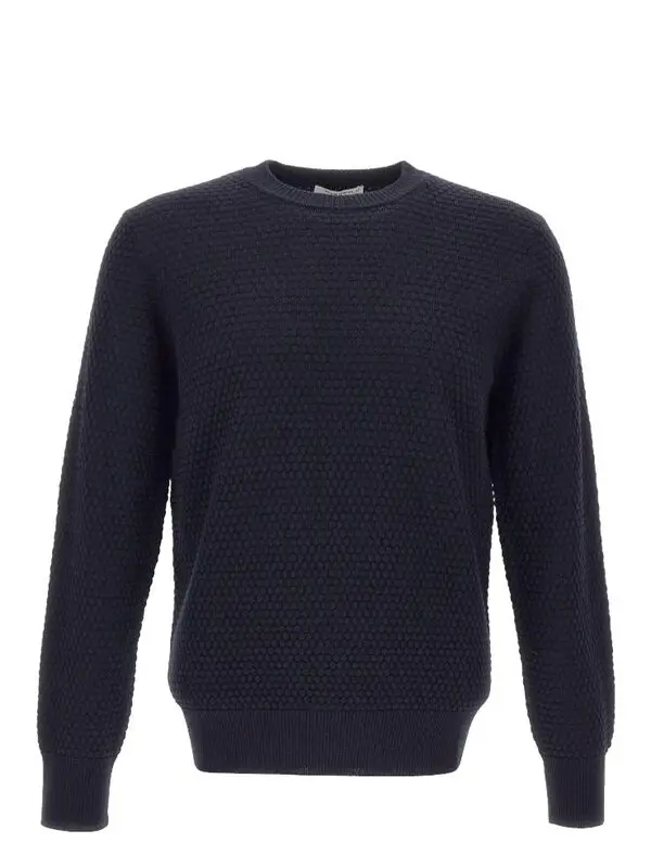 KANGRA Textured Crew Neck Sweater - Dark Blue