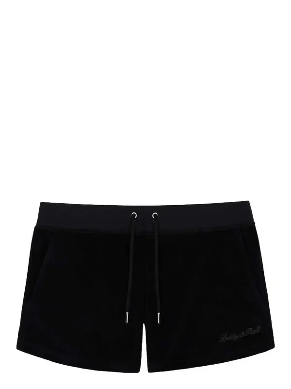 SPORTY  RICH Sporty & Rich Drawstring Shorts With Crystal Logo - Black