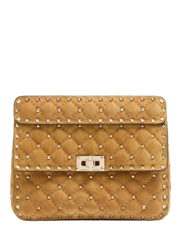 Valentino Garavani Rockstud Spike Medium Suede Bag - Brown
