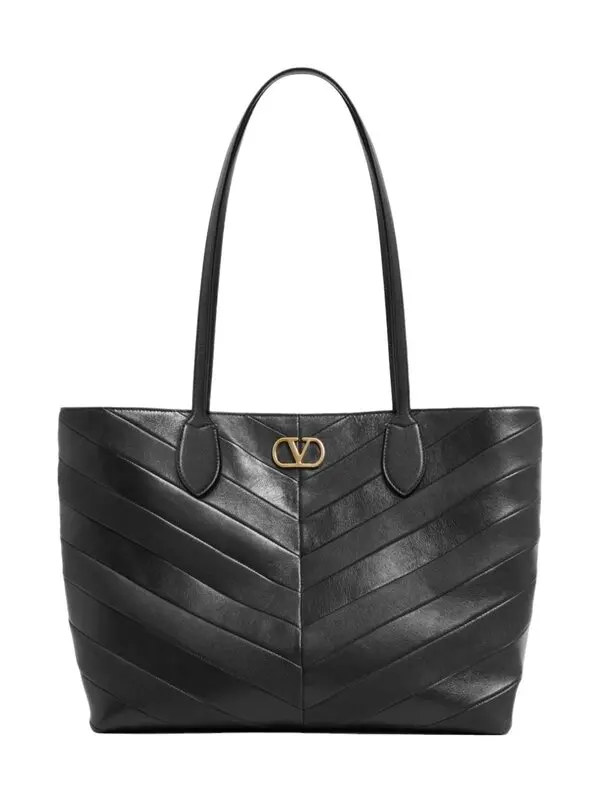 Valentino Garavani Nappa Leather Medium Shopping Bag With Chevron Motif - Black