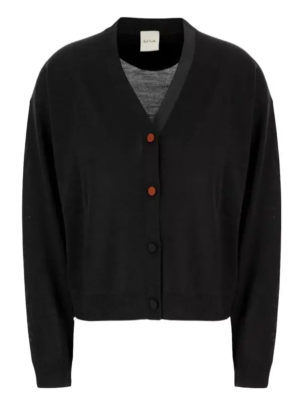 Paul Smith V-neck Button-front Knit Top With Long Sleeves - Black