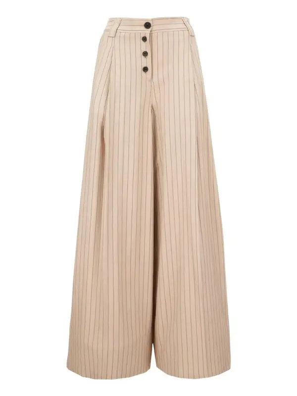 Paul Smith Embroidered Viscose Blend Pinstripe Wide Leg Pants - Nude