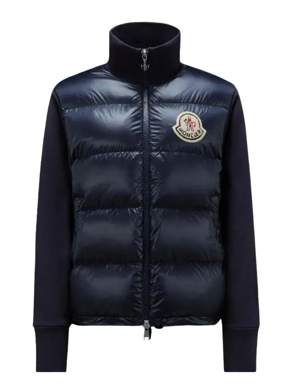 Moncler Padded Zip-up Sweatshirt With Terry Logo Patch - Midnight Blue