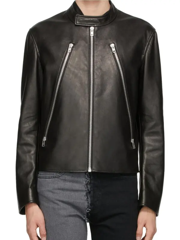 MAISON MARGIELA Leather Zip-up Moto Jacket - Black