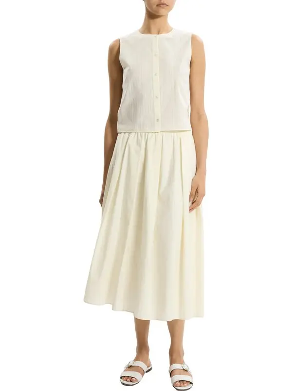 Theory Corded Cotton Button Shell Top - White