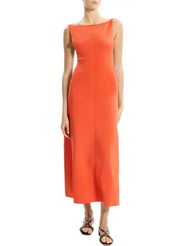 Theory Knit Crochet Boatneck Dress - Red