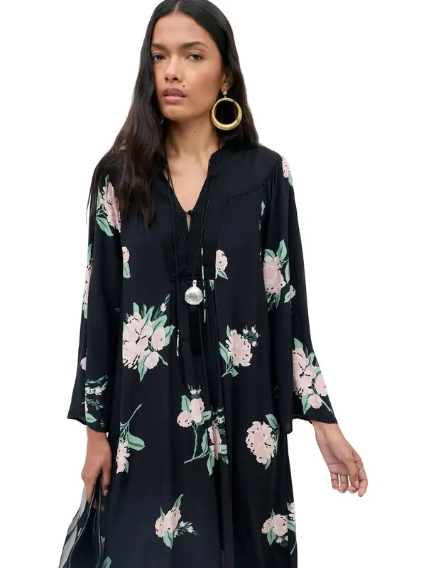 Rixo Lucilla Peonies Scatter Regular Dress - Black