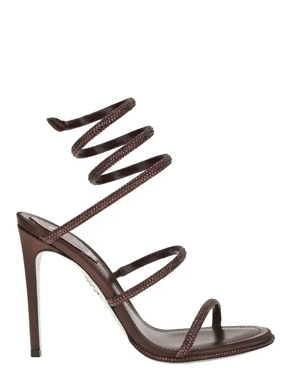 Rene Caovilla Cleo Satin Serpent Sandals With Rhinestone Embellishments - Brown