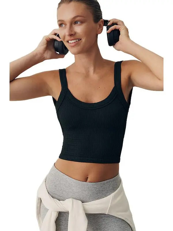 LYREBIRD Seamless Ribbed Open Back Tank - Black