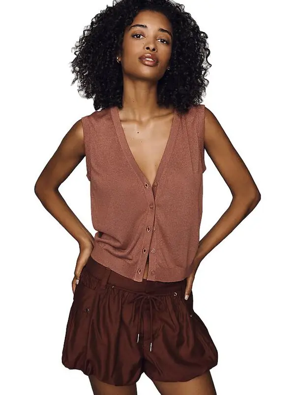 Anthropologie Crocheted Lace Neckline Sleeveless Knit Top - Mocha