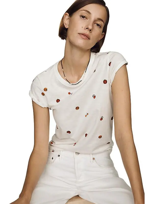 Rag & Bone Cotton Icon Tee With Allover Motif - Ecru