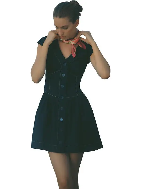 Maeve Fit-and-flare V-neck Mini Dress - Black