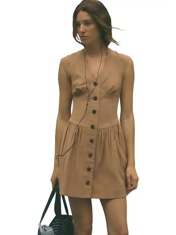 Maeve Fit-and-flare V-neck Mini Dress - Brown