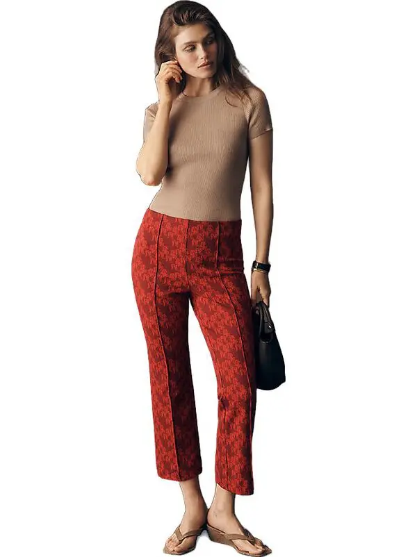 Maeve Poppy Jaquard Straight-leg Trousers - Red Pattern