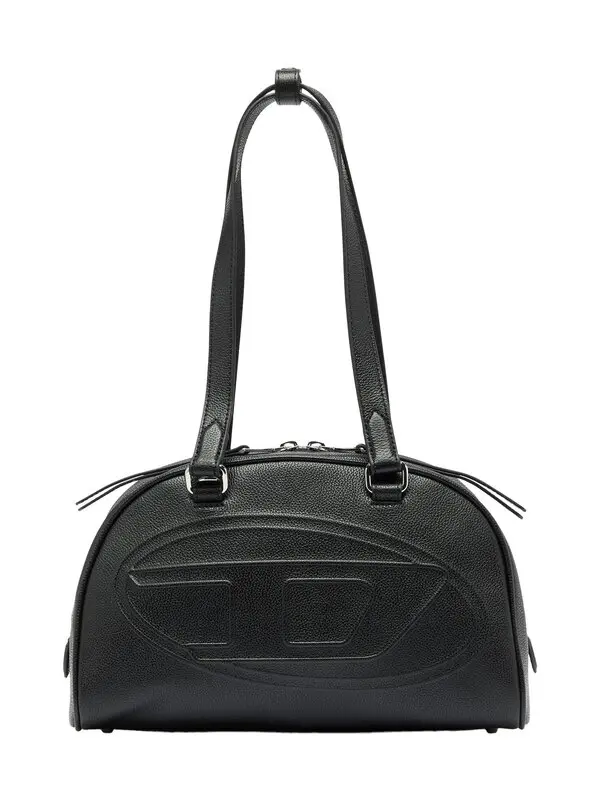 DIESEL® 1dr Dome Leather Shoulder Bag With Embossed Logo - Black