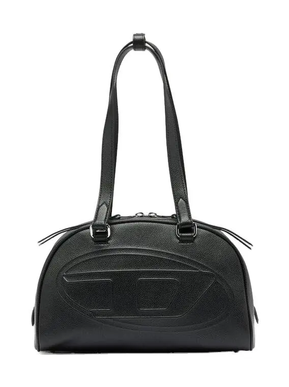 DIESEL® 1dr Dome Leather Shoulder Bag With Embossed Logo - Black