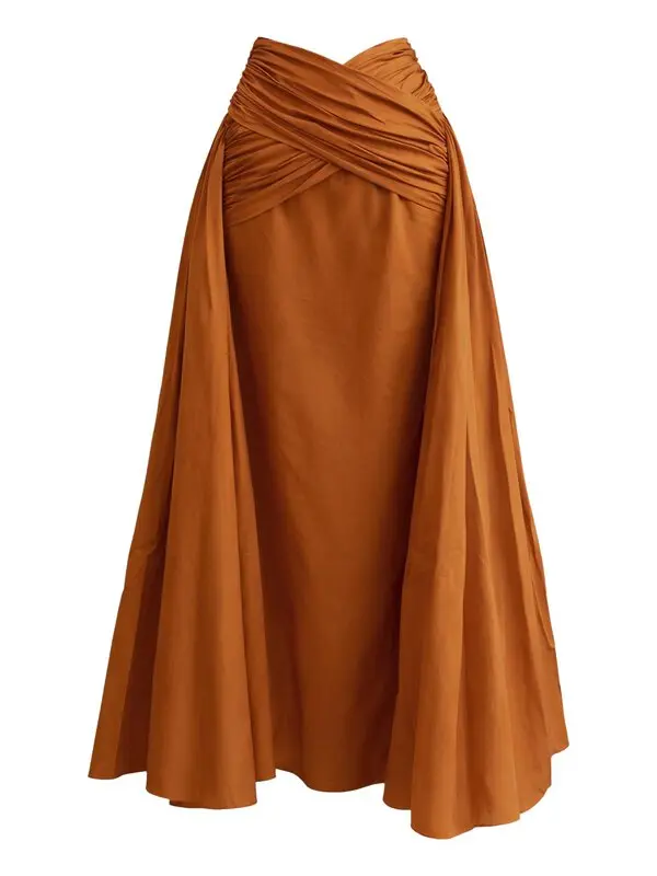 ANDREA IYAMAH Gathered Cotton Crossover Maxi Skirt - Orange