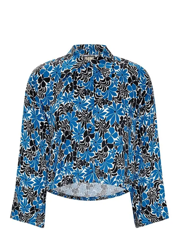 CRONO ZEE Flora Print Long Sleeve Shirt - Blue