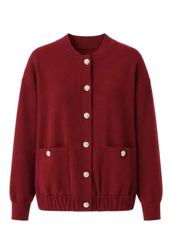 EXQUISE Barbara Knit Cardigan With Gold-tone Buttons - Red