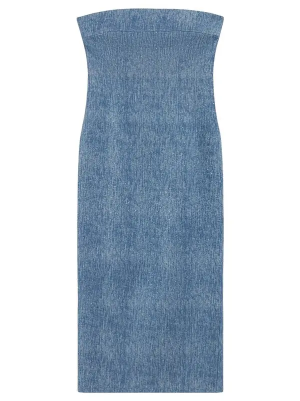 NOCTURNE Strapless Midi Dress With Stone Embellishment - Blue