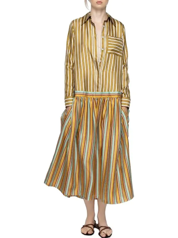 PAULA Striped Silk Twill Shirt Dress - Multicolor