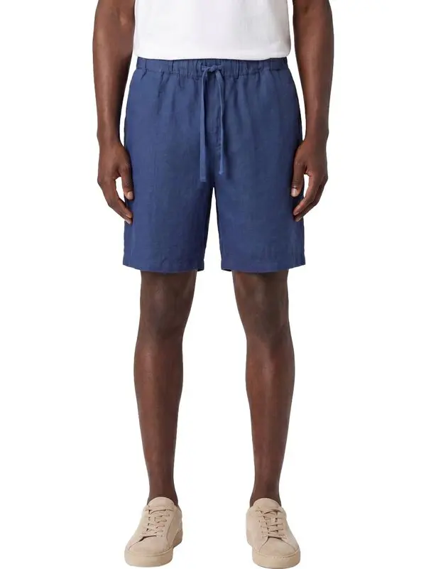 120% Lino Pure Linen Elasticated Waist Drawstring Shorts - Navy