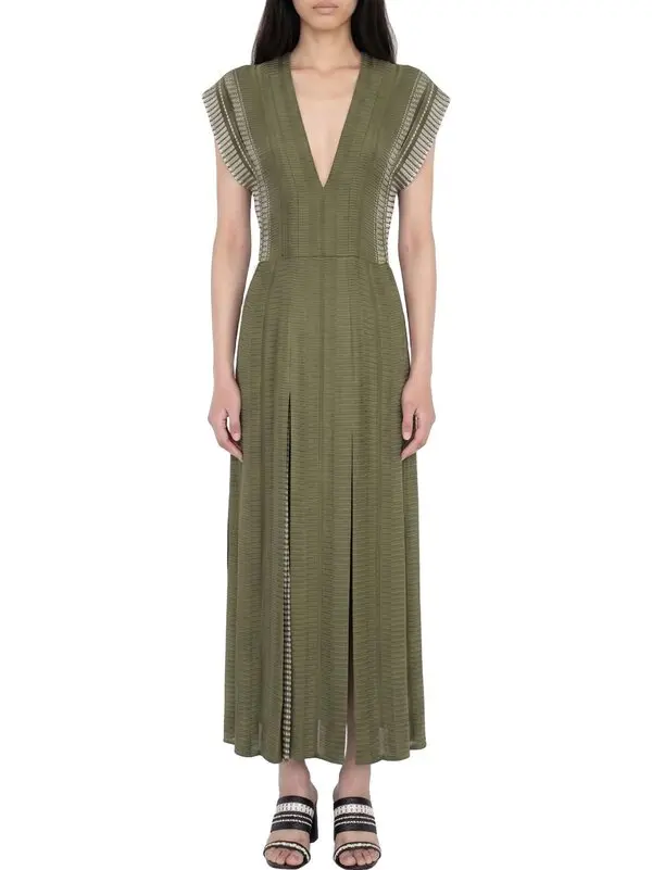 Zeus+dione Sleeveless Silk V-neck Midi Dress - Kaki