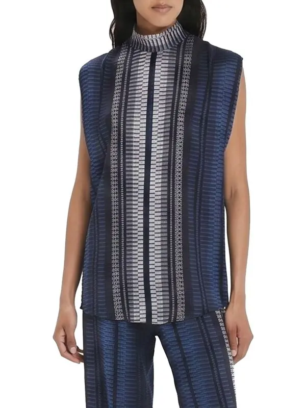 Zeus+dione Sleeveless Silk Blouse With Geometric Print - Navy