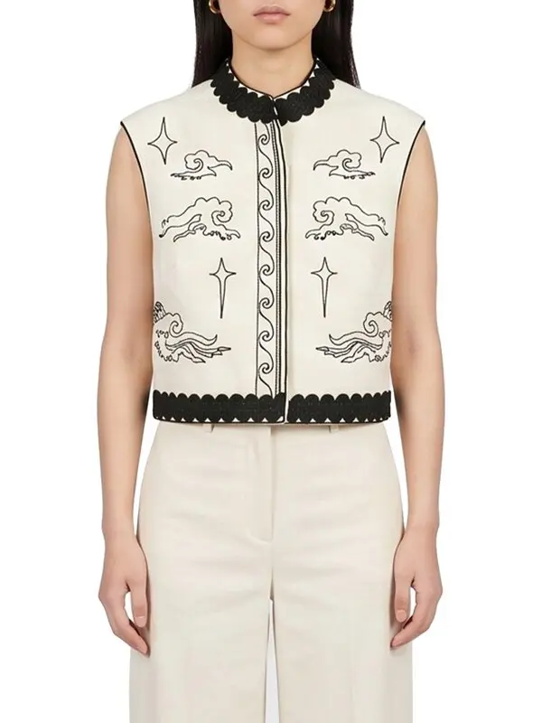 Zeus+dione Embroidered Cotton Vest - Ivory