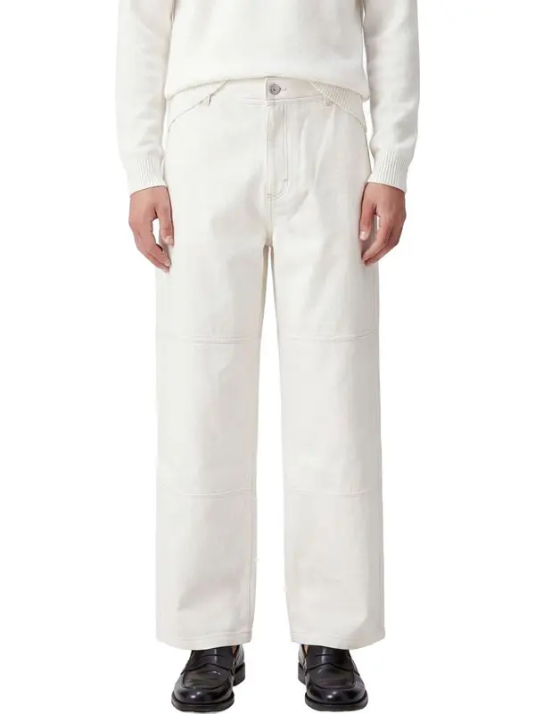 AMI Paris Wide Leg Cotton Trousers - White